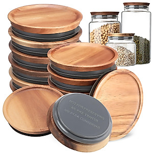 Zopeal 12 Pcs Wide Mouth Wooden Mason Jar Lids Reusable Canning Lids Wooden Mason Jar Lids with Airtight Silicone Seal for Wide Mouth Mason Jar Kitchen Storage
