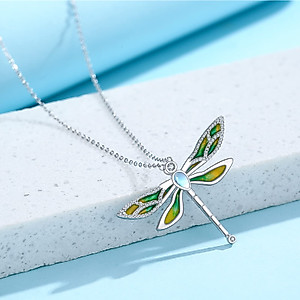 Dragonfly Moonstone Necklace 925 Sterling Silver Dragonfly Pendant Necklaces for Woman Sister Best Friend Dainty Cute Animal Delicate Jewelry Birthday Christmas Gift