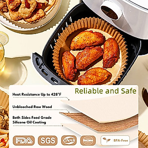 Air Fryer Disposable Paper Liner, 100 Pcs Non-stick Round Parchment Paper Oil Resistant, Waterproof, Food Grade Baking Paper Baking Microwave Baking Paper Unbleached -6.3 Inch(Natural)