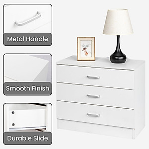 Zimtown 3 Drawer White Dresser for Bedroom, Small Chests of Drawers Modern Nightstand, Dresser Chest with 3 Storage Drawers, Dressers for Nursery, Hallway, Living Room, Closet