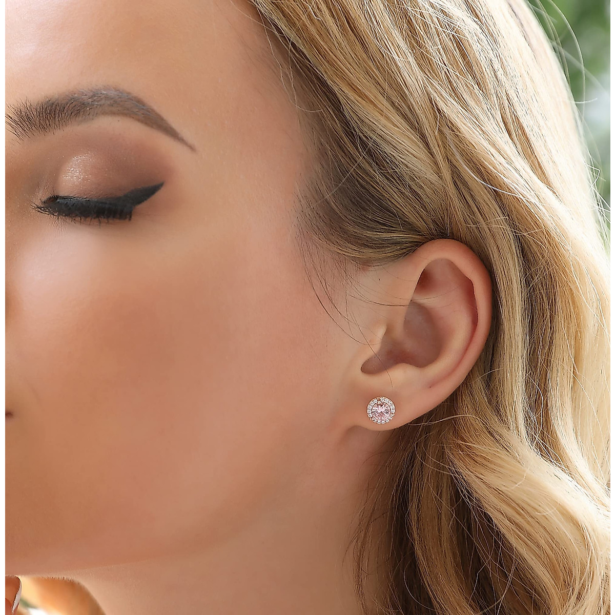 Gloffery 18K Rose Gold Earrings for Women with Created-Morganite, Plated 925 Sterling Silver, Elegant Wedding Meeting Jewelry, Gifts for Women, Sterling Silver, created morganite