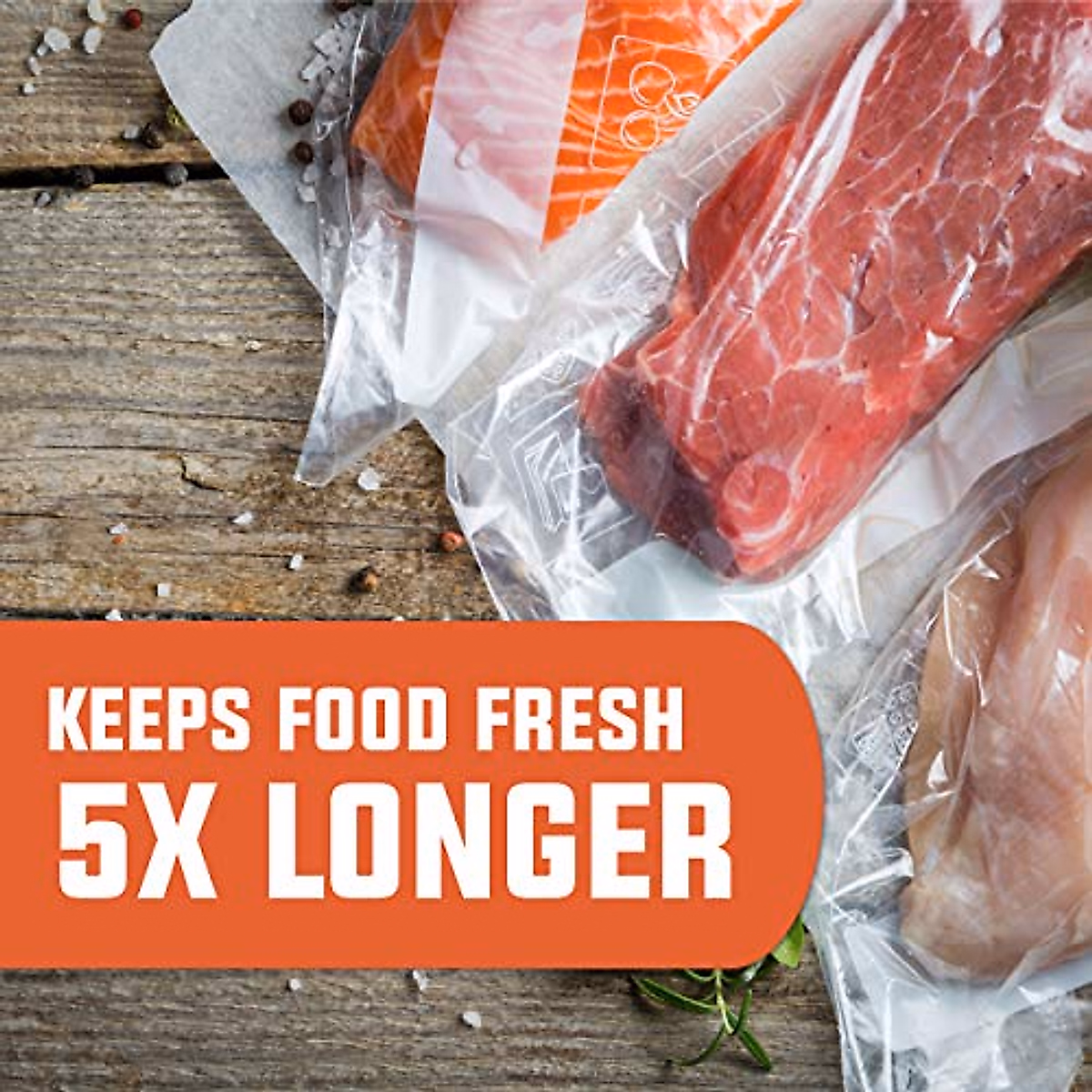 PrimalTek 8” x 20’ Cut-to-Size Vacuum Bag Rolls — 6 Rolls Included, User Friendly for Food Preservation — Microwave, Freezer and Boil Safe, BPA-Free, Compatible with Most Vacuum Sealer Machines