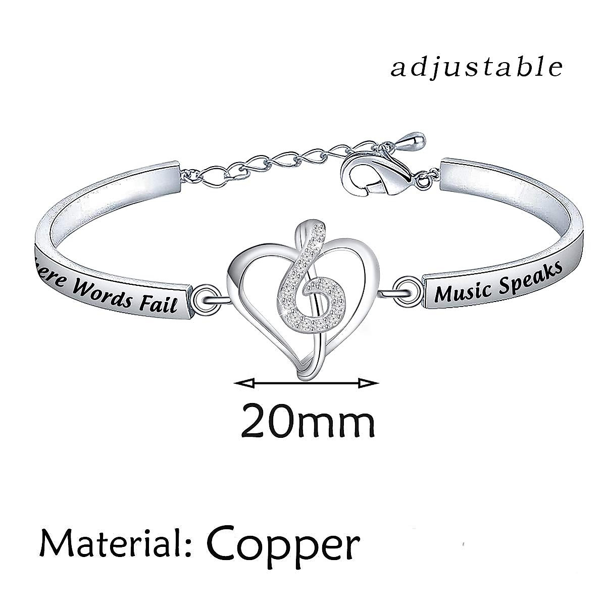 TGBJE Music Bracelet Music Gift Where Words Fail Music Speak Music Lover Gift Music Teacher Gift (Music bangle)