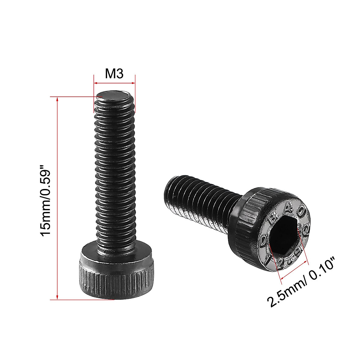 uxcell M3x12mm Screw Cap Point Hex Socket Screws Bolts 100Pcs