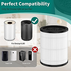 [4-Pack] SAKEGDY KJ80 Replacement Filter - Compatible with Druiap KJ80 Air Clean Purifier - 3-IN-1 Filtration System with H13 True HEPA - Part# AF3080 - [Not Compatible with KJ150 Model Purifier]