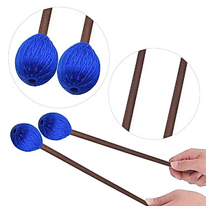 Vankcp 2 Pair Marimba Mallets Medium Blue Hard Yarn Head Keyboard Marimba Mallets for Percussion Marimba Playing Glockenspiel Marimba (Style 2)