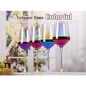 Physkoa Rainbow Wine Glass Crystal Hand-Blown Iridescent Wine Glasses Set of 6 for Wine Tasting,Bar 15oz