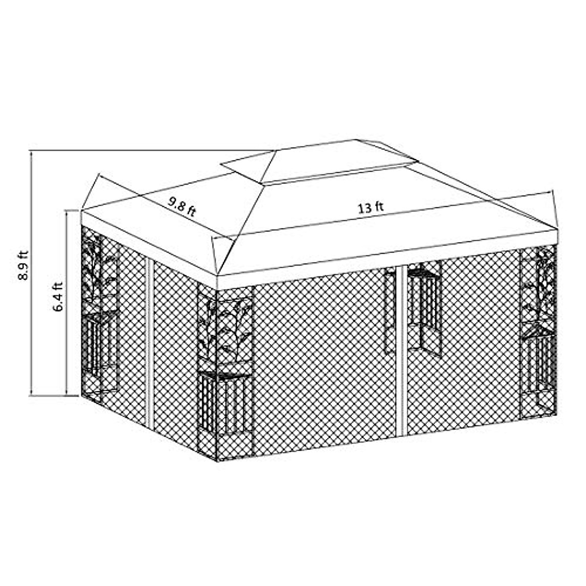 SUNA OUTDOOR 10x13 Ft Outdoor Gazebo Steel Frame Two-Tiered Top Canopy, Leaf Screen Decor Gazebo with Adjustable Netting for Garden Backyard, Beige