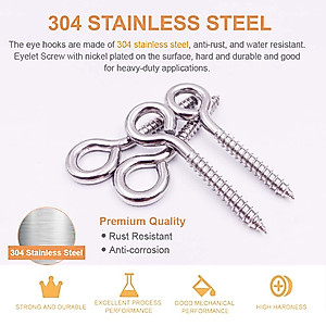 24 Pack, 3-1/5 Inch 304 Stainless Steel Eye Shape Screws Metal Hook, Heavy Duty Hanging Hooks Eyelet Screws Bolt for Yoga & Brazilian Hammocks, Swing Chair, M6 Screw (Style B)