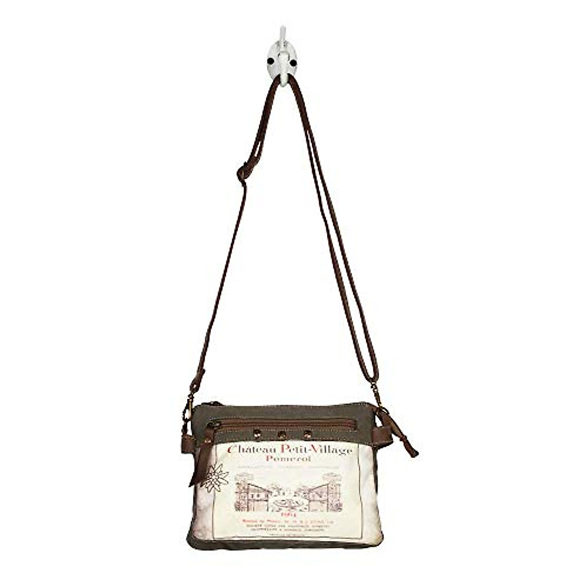 Myra Bag Pomerol 1964 Upcycled Canvas & Leather Small Crossbody Bag S-1241 , Brown , One Size