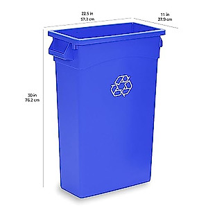 AmazonCommercial Rectangular Commercial Slim Trash Can, w/Recycle Logo, 23 gallon (Pack of 1), Blue