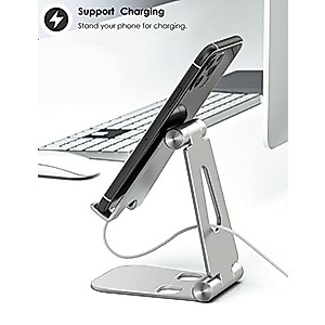 KTRIO Adjustable Cell Phone Stand, Aluminum Phone Stand for Desk, Foldable Phone Holder Compatible with iPhone 13 Pro Max 11 12 Xr 8 7 SE, Pad, Tablet, Smartphone - Silver
