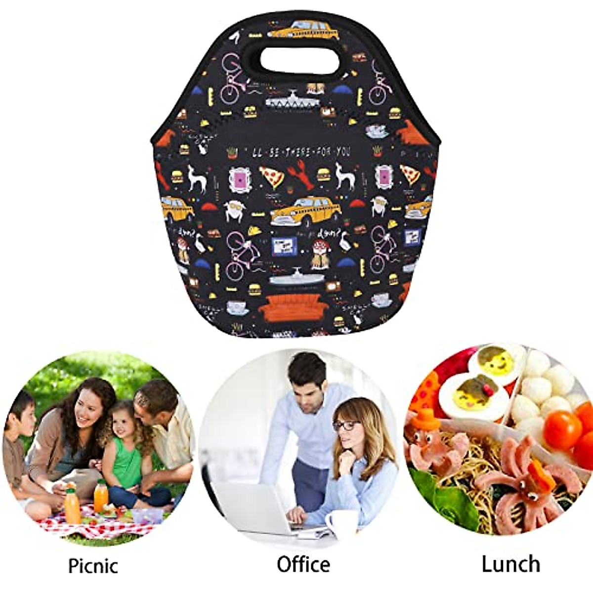 LOOJIM Friends TV Show Merchandise Neoprene Lunch Bag Friends TV Show Gifts Reusable Tote lunch Box Friends Picnic Insulated Lunch Bags