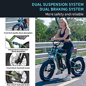 Freego Electric Bike for Adults, Dual Motor & Dual Battery, 2000W/48V/40Ah, 20"x4.0" Fat Tires Off Road Electric Bicycle with Removable Battery, 34MPH & 68 Miles Long Range E Bike UL Certified