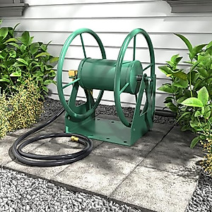 Amazon Basics Wall/Floor Mount Garden Hose Reel with 5-Ft. Leader Hose, Holds up to 200-Feet, Bronze,green