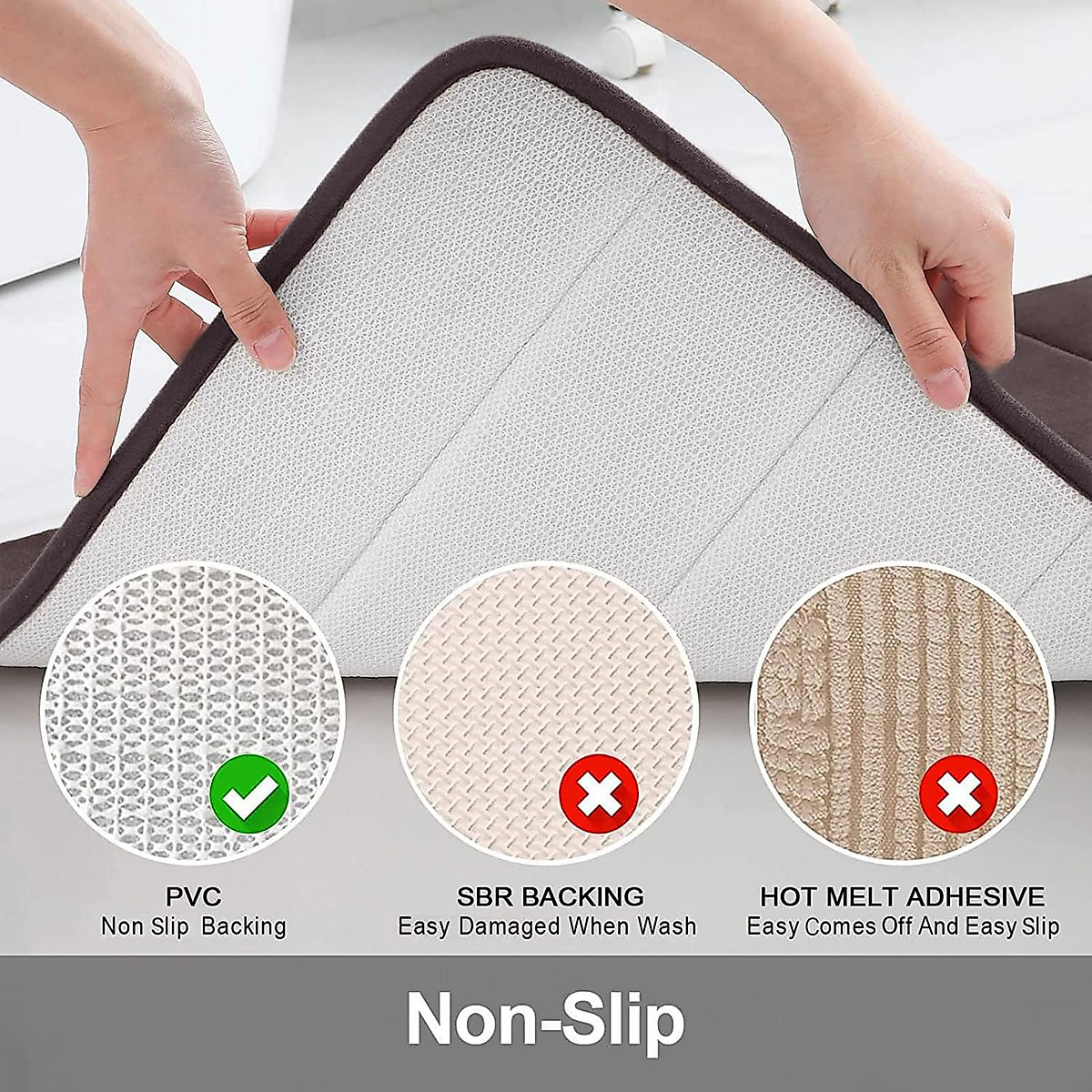 Buganda Memory Foam 3 Pieces Bathroom Rugs Set - Thick Soft Absorbent Non-Slip Bath Mats, Washable Small/Large/Contour Bath Rugs (24" x 16" + 30" x 20" + 24" x 20", Coffee)