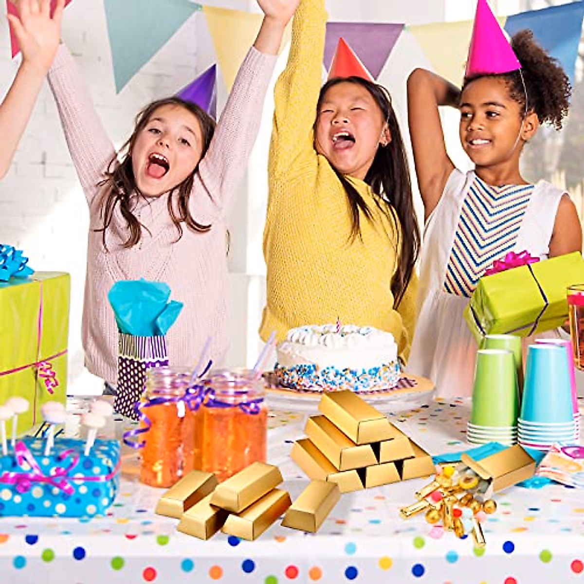 24 Pieces Gold Bars Fake Bar Gift Box Golden Party Favor Chocolate Gold Coins Foil Treasure Brick Paper Boxes for Christmas Party Casino Theme Decoration Candy Treats Toys, 5.5 x 3.2 Inches (24 Pcs)