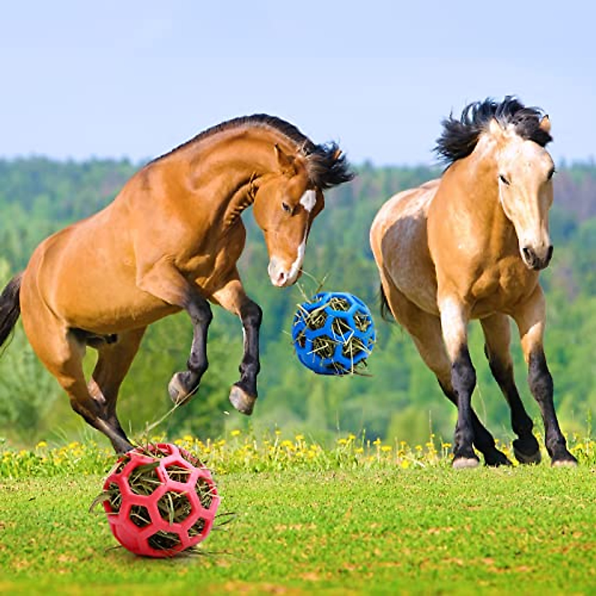 Woiworco 2 Packs Horse Hay Balls Horse Treat Ball, Goat Feeder Toys, Slow Feed Hay Balls Horse Toy Balls, Hanging Feeding Balls Horse Stall Toys for Horse Goat Feeding, and Relieve Stress