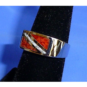 Dive Flag Ring - Tarnish-Free Rhodium-Plated Bronze, with Inlay of Simulated Red Coral and Mother-of-Pearl Chips (12)