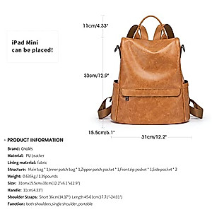 Cnoles Backpack Purse For Women PU Leather Large Designer Casual Fashion Travel Ladies College Shoulder Bags Brown
