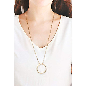 SOFYBJA Hammered Karma Open Circle Pendant Necklace Long Satellite Beaded Chain 18K Gold Plated Jewelry for Women