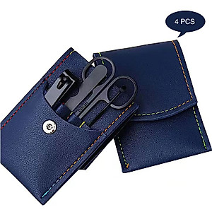 XUSAI Nail Clippers Set , Professional Nail Cutters for Thick Nails, Sharp Sturdy Nail Clippers Set for Men & Women, with Leather Portable Travel Case. (Blue 4 in 1), 50.0 grams