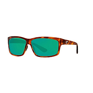 Costa Del Mar Mens Cut Rectangular Sunglasses, Honey Tortoise/Copper Green Mirrored Polarized-580P, 60 mm