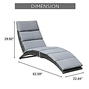 JOIVI Patio Chaise Lounge, Outdoor Lounge Chair, PE Rattan Foldable Chaise Lounger with Removable Light Gray Cushion, Suitable for Poolside, Garden, Balcony 2 Pack