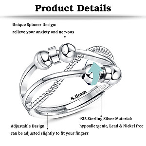 SAILIMUE 925 Sterling Silver Anxiety Ring For Women Men Fidget Rings For Anxiety Spinning Bead Adjustable Stacking Spinner Band Ring