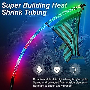 SUZCO 2PCS 2FT Heavy-Duty LED Chasings Spiral Whip Lights with IR&RF&APP, Pure White 6000K 138Leds Dancing Whip Light with Turn/Brake/Warning/Reverse Signal Fit for ATV UTV RZR Off-Road Truck Can-Am