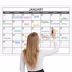 Dry Erase Calendar for Wall - Large Dry Erase Calendar, 28" x 40", Undated Monthly Calendar for Home, Office, Classroom, Erasable Laminated Calendar Whiteboard with 6 Markers ＆ 6 Stickers