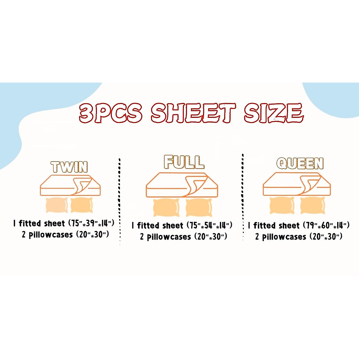 SDY 3PCS Milk Cow Print Stuff Bedding Fitted Sheet Set Queen Size, Cartoon Cow Pattern Fitted Sheet with Deep Pocket and 2 Pillowcases, Cute and Cozy, Kawaii Bed for Kids, Children, Boys, Girls, Teens