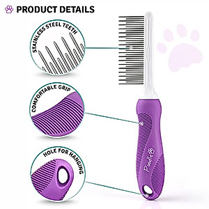 Detangling Pet Comb with Long & Short Stainless Steel Teeth for Removing Matted Fur, Knots & Tangles – Detangler Tool Accessories for Safe & Gentle DIY Dog & Cat Grooming (Grooming Comb)