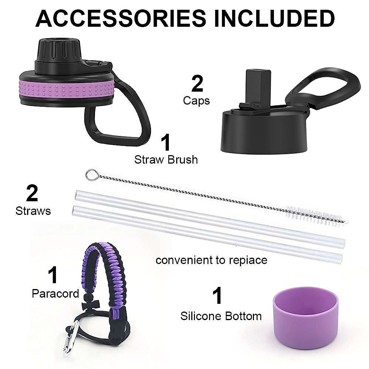 AZ LEVELUP Vacuum Insulated Stainless Steel Water Bottles, Double Walled, Wide Mouth Sport flasks Leak Proof Straw & Spout Lids, Modern Thermos, Paracord Handle, Protective Silicone Boot, 220z-Orchid