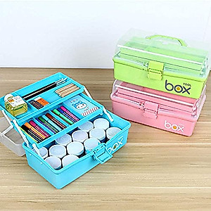 Shopwithgreen 13.2'' Three-Layer Storage Box with Tray, Plastic Portable Folding Tool Box, Multipurpose Organizer and Storage Case for Art Craft and Cosmetic, Students Drawing Tool Box (Green)