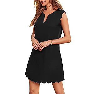 LYANER Women's Notched Neck Scallop Trim Sleeveless A-Line Short Mini Dress Black Medium