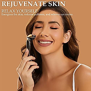 Jade Face Roller Skin Care, Detachable Jade Facial Roller Massager, Anti Aging Face Roller Set Beauty Facial Tools for Routine Skincare Reduce Puffiness Wrinkle (Cat Eye Roller+ Silver Black)