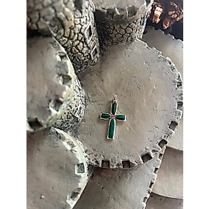 Jewelry Trends Sterling Silver Cross Pendant with Green Created Malachite Stone