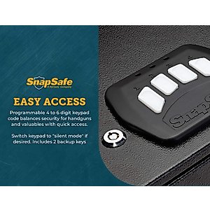 SnapSafe 1 Gun Keypad Vault – Keypad Handgun Vault Safe for Your Pistol and Valuables – 4-6 Keypad Entry with Backup Key – Black, Measures 12 (H) x 8.1 (W) x 5.25 (D) Inches – Item 75433