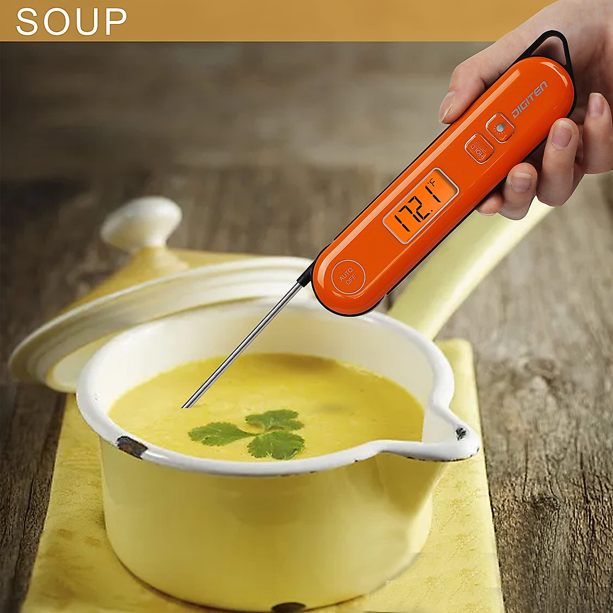 Digital Instant Read Meat Thermometer, Waterproof Foldable Probe, for BBQ, Kitchen, Food Cooking, Candy Making, Deep Fry, Grill, Cheese Making and Roast Turkey, Orange