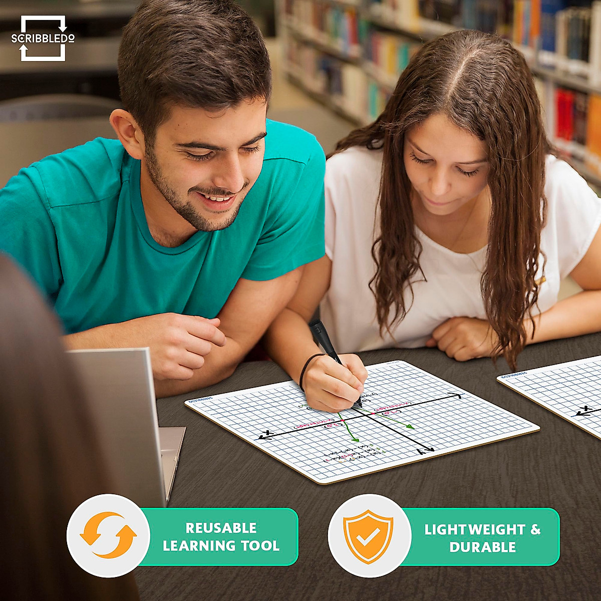 Scribbledo Dry Erase XY Axis Graph Lap Boards 9” X 12” for Student and Classroom Use Math White Board Double Sided White Board