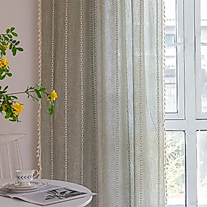 RoomTalks Sage Green Boho Farmhouse Curtains for Bedroom Living Room 84 Inch Length French Country Spring Cute Textured Window Curtain Panels Striped Bohemian Chic Tassel Draperies, 84’’L x 52’’W