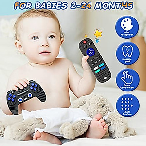 Mgtfbg 2-Pack Silicone TV Remote Control & Gaming Handle Teething Toys for Babies 6-18 Months, Boys Girls Baby Molar Teether Chew Toys Set Gift（Black)