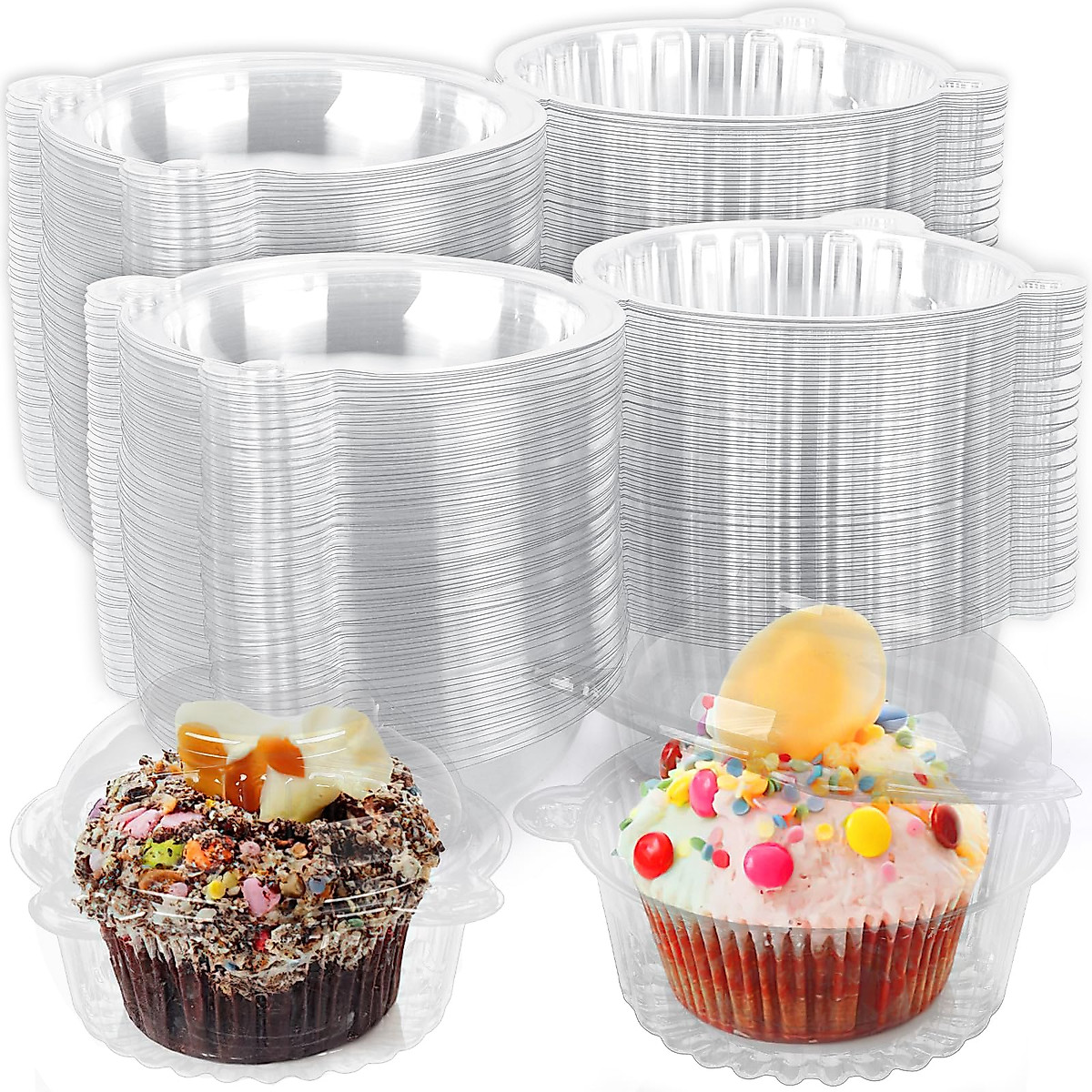 VGOODALL 120PCS Cupcake Holders, Cupcake Containers Individual Single Clear Cupcake Boxes Dome Lids for Cupcake Muffin Parties