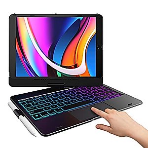 typecase Touch iPad 9th Generation Case with Keyboard (10.2", 2021), Multi-Touch Trackpad, 10 Color Backlight, 360° Rotatable, Thin & Light for 8th Gen (2020), 7th Gen (2019), Air 3, Pro 10.5 (Black)