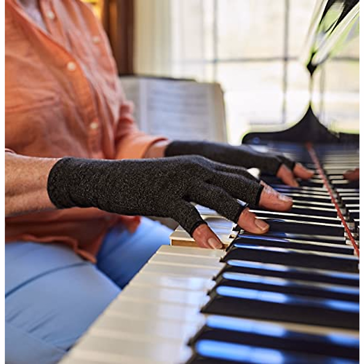 ComfyBrace Arthritis Hand Compression Gloves F.D.A. Comfy Fit, Fingerless Design, Breathable Moisture Wicking Fabric – Ease Muscle Tension, Relieve Carpal Tunnel Aches (Small)