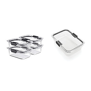 Rubbermaid Brilliance Glass Storage 3.2-Cup Food Containers, 4-Pack (8 Pieces Total), Medium, Clear & Brilliance Glass Storage 3.2-Cup Food Containers with Lids, 4-Pack (8 Pieces Total), Medium, Clear