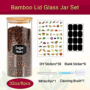 BGraceyy Glass Jars with Bamboo Lids for Kitchen, 32 oz 8 Pcs Airtight Pantry Storage Containers for Rice, Candy, Sugar, Flour, Nuts, Cookie, Coffee Bean