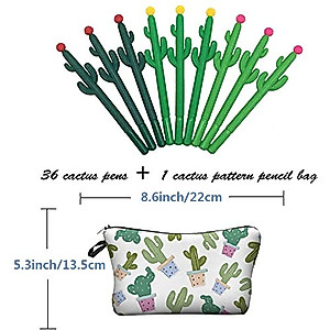 36 Pcs Cactus Shaped Rollerball Pens +1 Pcs Cactus Pencil Bag,37 Pcs Cactus Creative Stationery Set,Cactus Shaped Black 0.5mm Gel Ink Pen Roller Pen for School Home Office