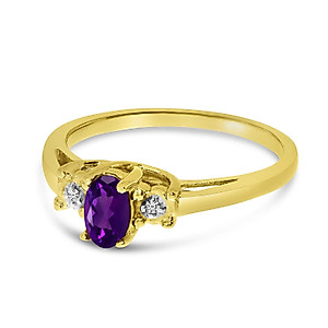 Jewels By Lux 14k Yellow Gold Genuine Purple Birthstone Solitaire Oval Amethyst And Diamond Wedding Engagement Ring - Size 4.5 (0.18 Cttw.)